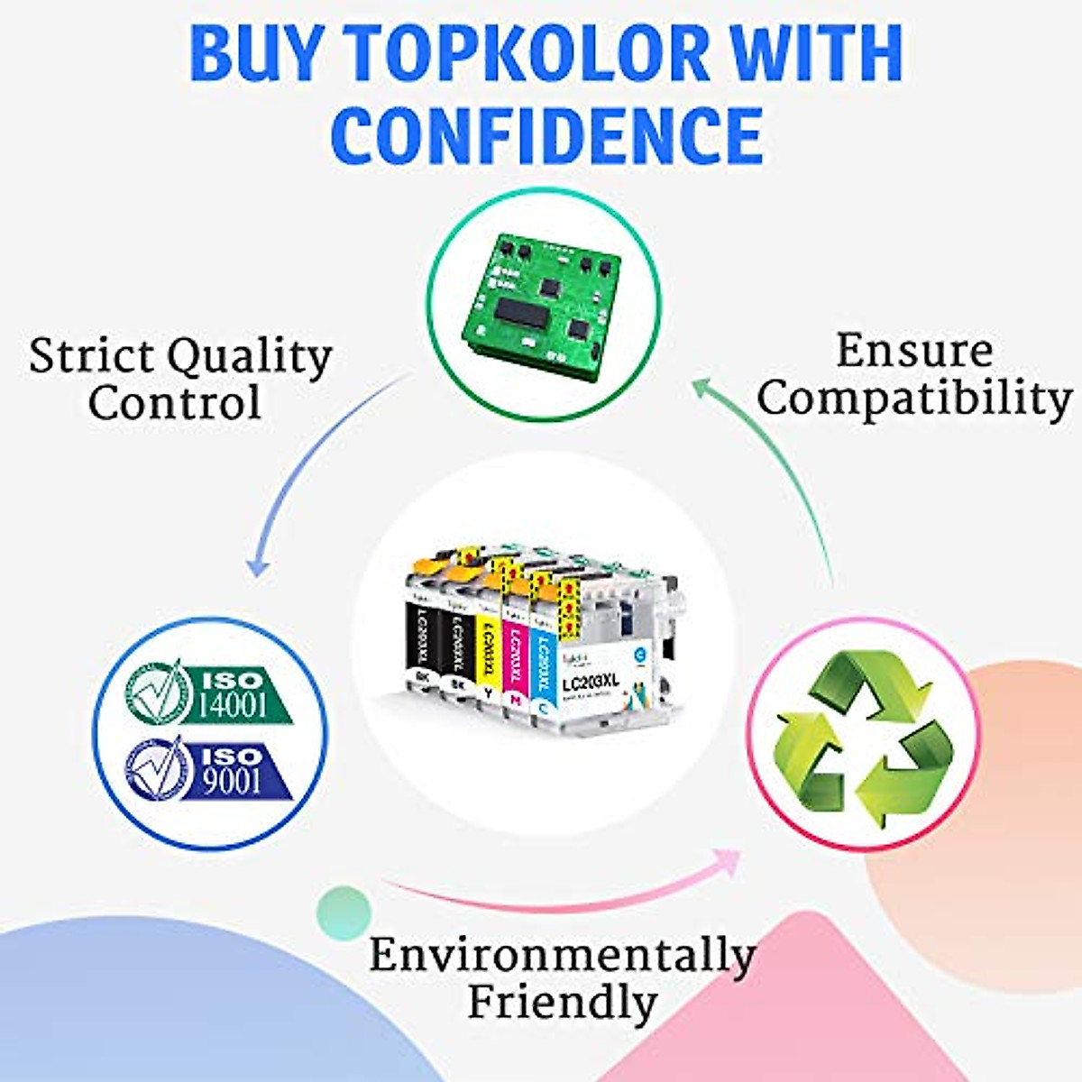 Topkolor Compatible Brother lC203 Ink Cartridge Replacement for Brother LC203XL LC201XL LC203 LC201 to use with MFC-J480DW J880DW J4420DW J680DW J885DW (4 Black, 2 Cyan, 2 Magenta, 2 Yellow)