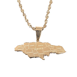 Stainless Steel Map of Jamaica With City Pendant Necklaces for Women (Gold Color)