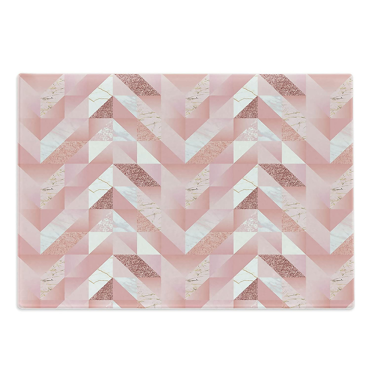 Ambesonne Geometric Cutting Board, Modern Feminine Pattern with Various Ornaments Marble Pastel Print, Decorative Tempered Glass Cutting and Serving Board, Large Size, Pink Rose
