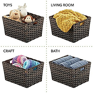 mDesign Wide Rectangular Woven Braided Rope Home Storage Baskets with Handles - for Organizing Closet, Bedroom, Bathroom, Living Room, Entryway, Office - 8.25" High, 2 Pack - Espresso Brown
