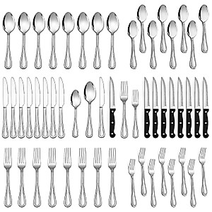 LIANYU Silverware Flatware Set for 12, 72-Piece Silverware Cutlery Set with Steak Knives, Fancy Stainless Steel Eating Utensils Tableware Include Forks Spoons Knives, Beaded Edge, Dishwasher Safe