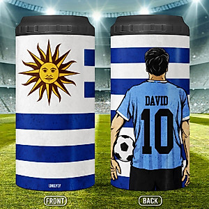 UNILYLY Personalized Uruguay Soccer Can Cooler Stainless Steel Custom Name Thermal Cup Boys National Sports Team Gifts For Fan Slim Cans Beer Bottle Holder Insulated Drink Tumbler