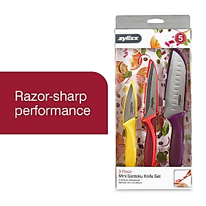 Zyliss 3 Piece Mini Santoku Knife Set with Sheath Covers, Stainless Steel/Pur...