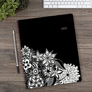 2021 Weekly & Monthly Planner by Cambridge, 8-1/2" x 11", Large, Premium, FloraDoodle, Black/White (589-905-21)