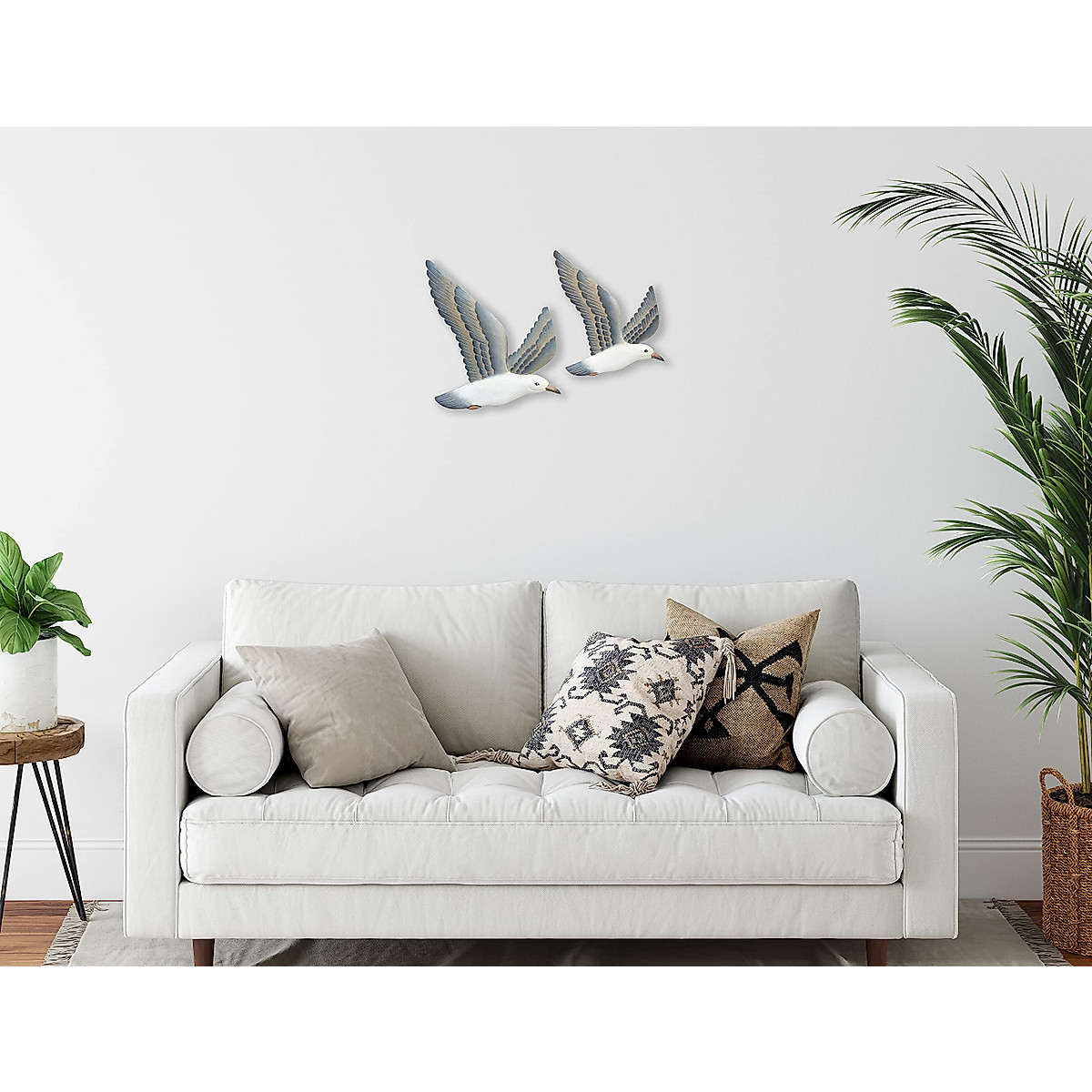 T.I. Design Hand-carved Wood Flying Seagull Wall Décor Set of 2 | Coastal Nautical Rustic Beach Wall Art 2 Pieces