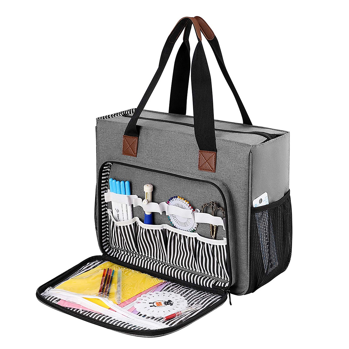 Coopay Embroidery Project Carrying Bag, Multi-pocket Embroidery Kits Storage Bag for Carrying Embroidery Floss, Cross Stitch & Hoops, Waterproof Oxford Fabric, Elegant Black (No Accessories Included)