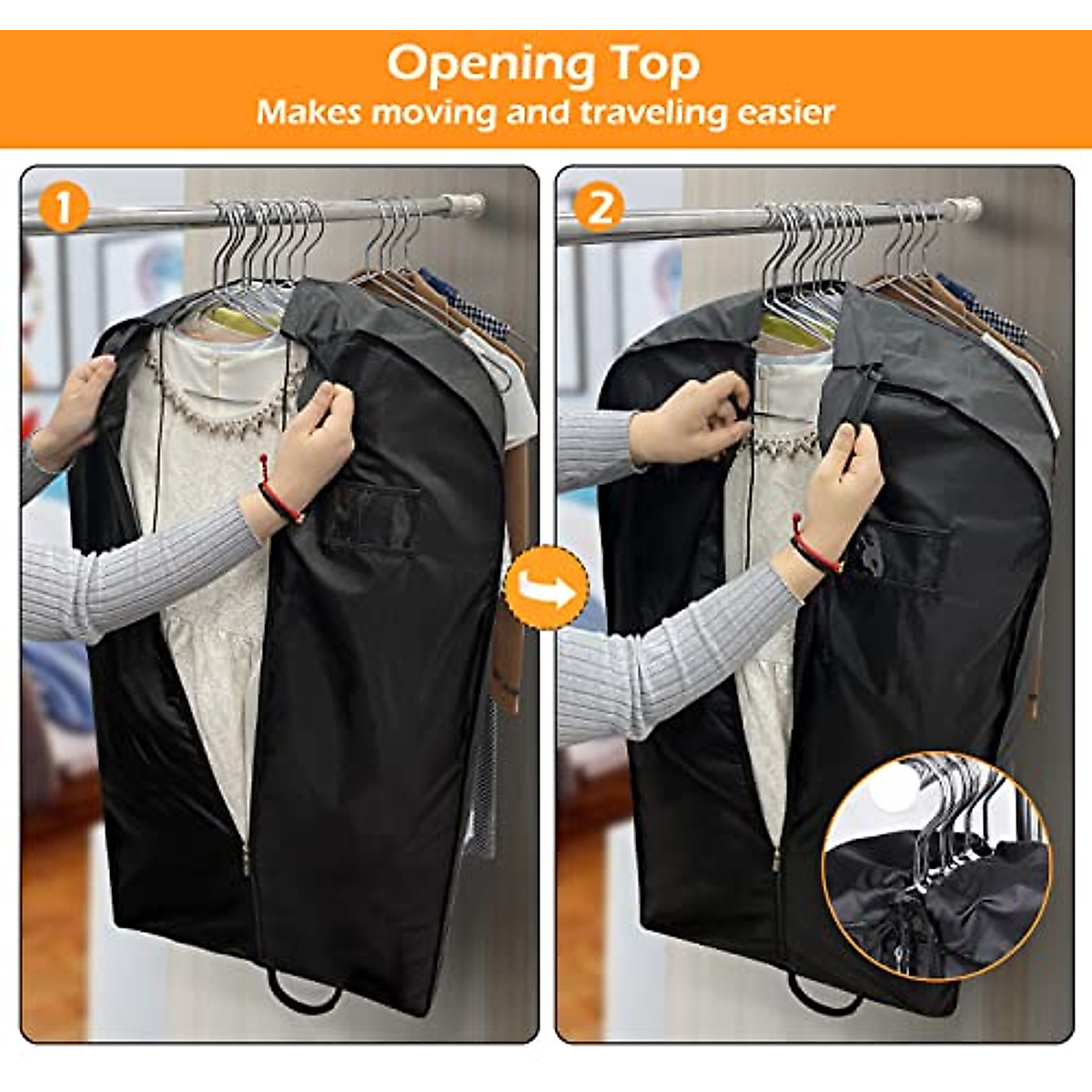 MISSLO Garment Bags for Travel Heavy Duty Moving Bags Large Capacity Hanging Clothes Bag for 20 Shirts Waterproof Fabric Suit Covers for Closet Storage 2 Packs, 43"