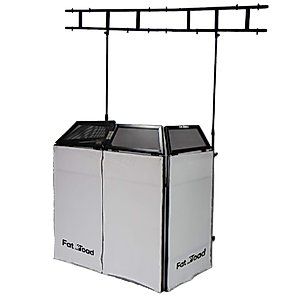 DJ Booth Tabletop With 8FT Lighting Truss Stand Package by FAT TOAD | Foldable Panel Portable Stage Platform Facade White Scrim Cover | Video Light Projector Display Workstation For Sound System Event