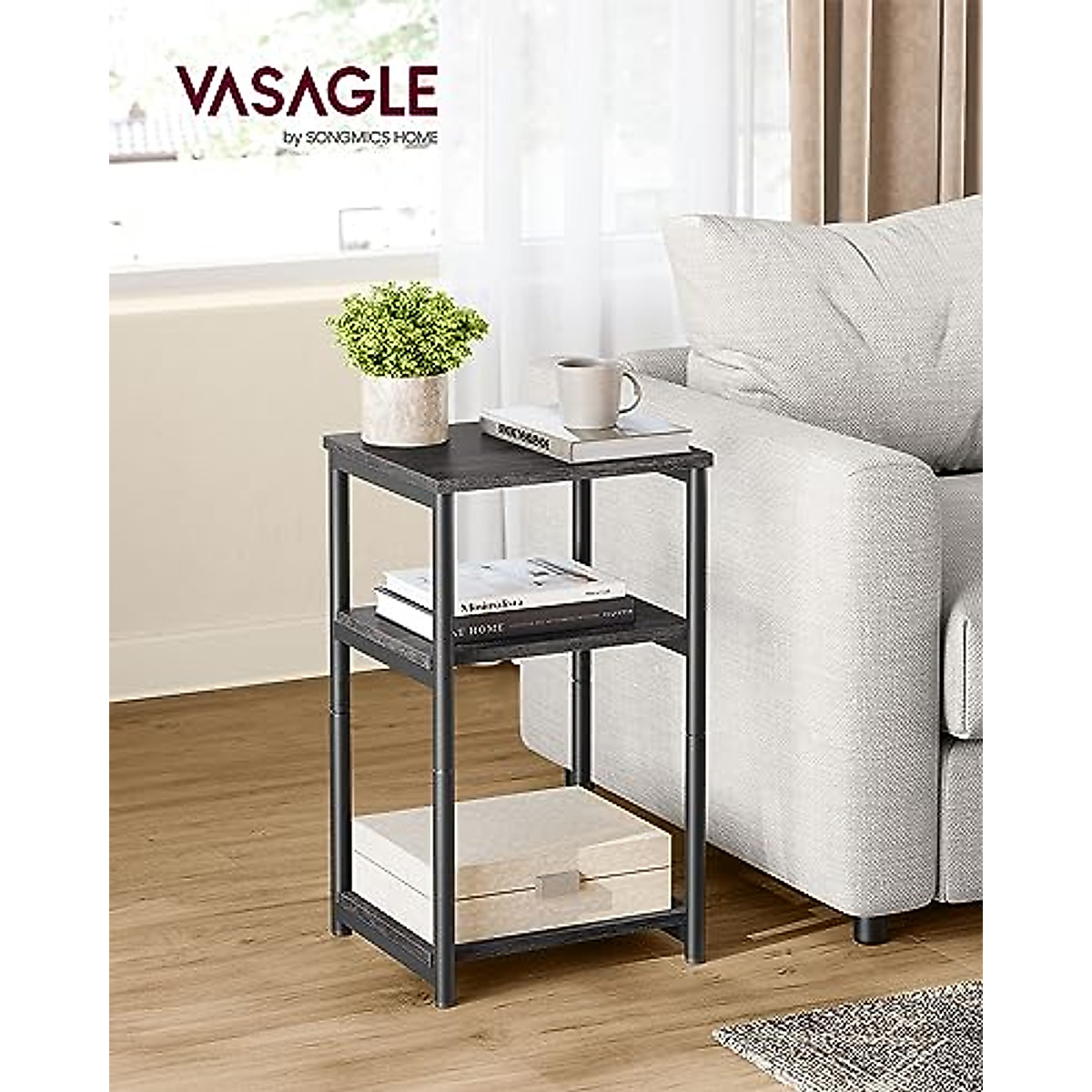 VASAGLE Side Table, Small End Table, Tall Nightstand for Living Room, Bedroom, Office, Bathroom, Misty Gray and Classic Black ULET273B68
