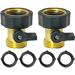 Heavy Duty Brass Hose Shut Off Valve 2 Pack | Garden Hose Connector | Water Hose Valve Shut Off | Shutoff Valve | 4 Extra Pressure Washers | Fits All Standard Hoses