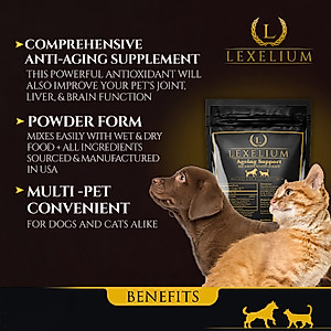Lexelium Antioxidant for Senior Dogs and Cats - Provides Comprehensive Liver, Bone, Brain and Immunity Support – Reduces Free Radicals – Organic Energy Booster for Older Dogs and Cats - 200G