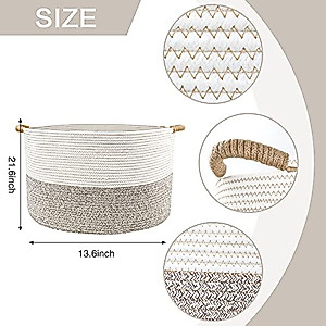 Large Woven Nursery Basket 21.7" x 13.8" Rope Woven Bins with Handles for Baby Cloth Toys Book Storage, Sturdy Decorative Storage Baskets for Organization, Living Room Bathroom Bedroom