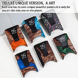 RIGYRIVR Minimalist Slim Wallet for Men - Wood Wallets RFID Blocking - Credit Card Holder with Metal Money Clip - Easily Removable Money & Cards - Mens Wallets-Unique Pattern,Black