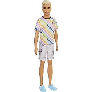 Barbie Fashionistas Ken Doll #174 with Sculpted Blonde Hair Wearing Surf-Inspired Checkered Shirt, Denim Shorts & Deck Shoes