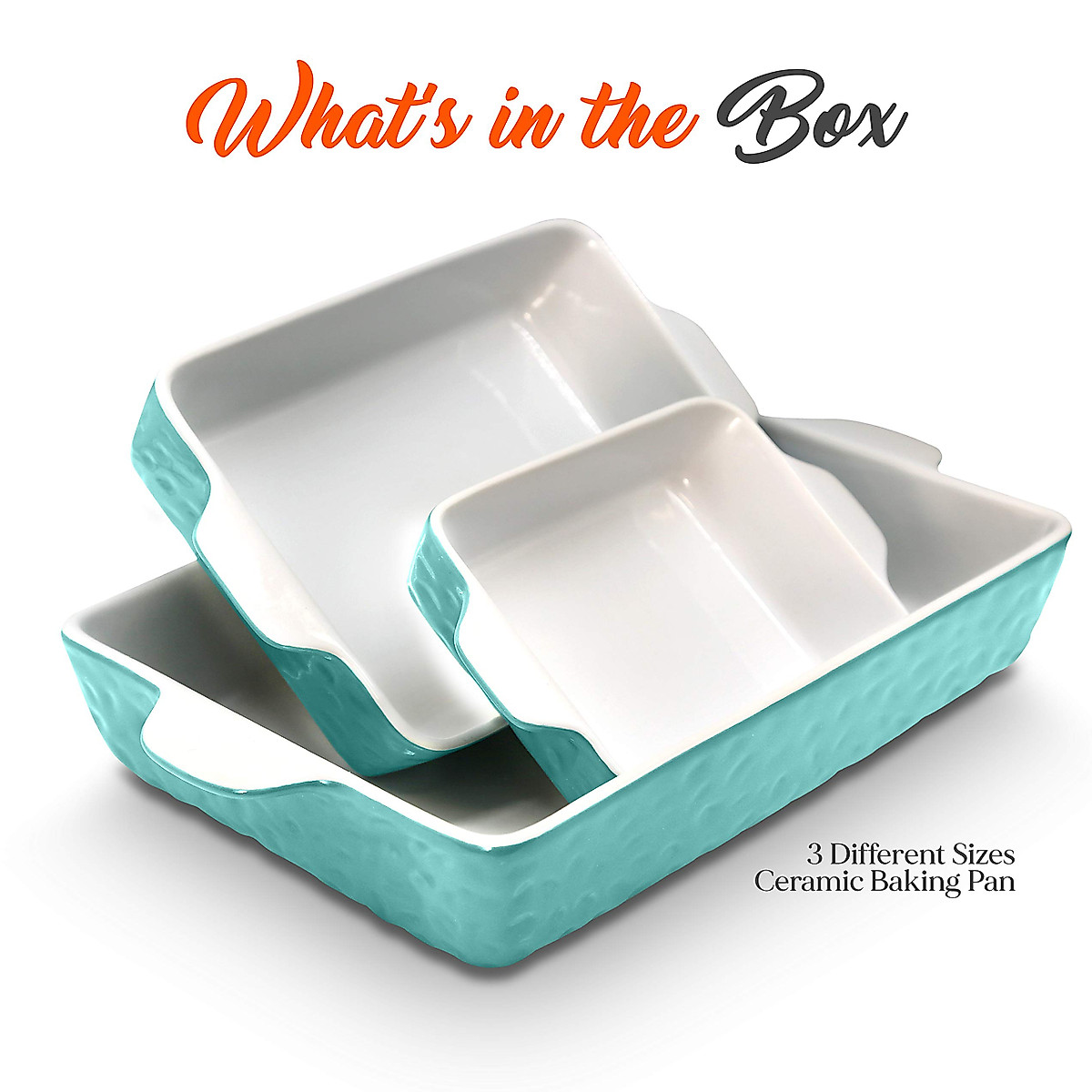 NutriChef 3-Piece Ceramic Casserole Dishes for Oven - Porcelain Bakeware Dishes w/Premium Non-Stick Coating & Built-In Handles - Dishwasher & Microwave Safe - 14.7"/10.8"/7.9" (Aqua)