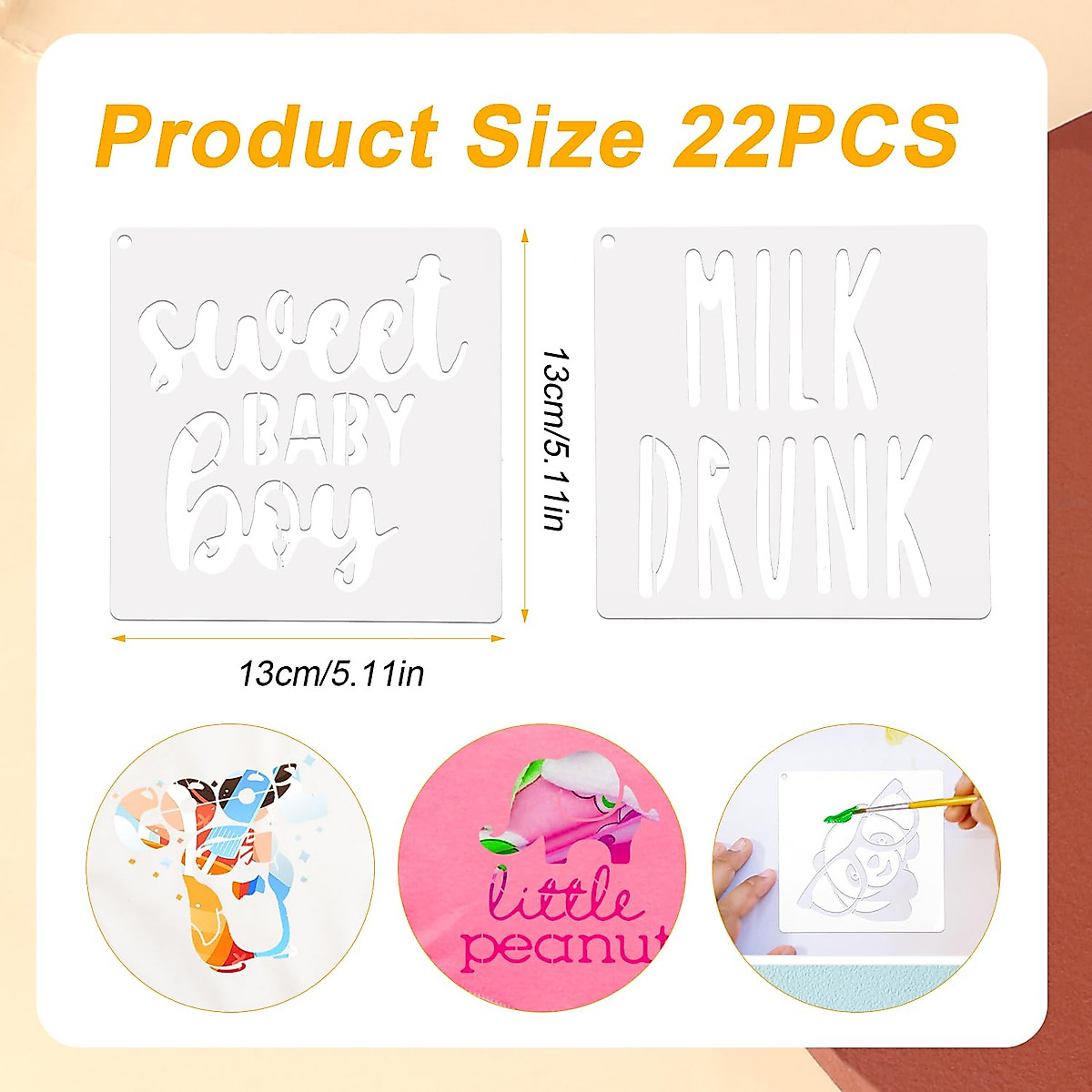 22pcs Baby Stencils, Baby Shower Stencils Baby Stencils for Painting Stencils for Fabric Painting Baby Shower for Baby Onesies Bib Bodysuit Bag Shirt Shoes