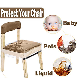 4 Pack Plastic Seat Covers, Plastic Chair Covers for Dining Room Chairs, Stain, Water and Kitty Scratch Resistant Clear Pvc Chair Protector with Adjustable Strap for Most 18" - 20" Standard Chair