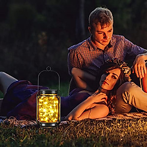 Hanging Solar Lantern Outdoor, 30 LEDs Solar Mason Jar Lights with Stakes, Waterproof Hanging Solar Lights for Garden, Patio, Yard, Backyard, Tree, Pathway and Lawn(2 Packs, Warm White)
