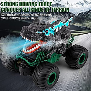 Intano Remote Control Dinosaur car Toy, 2.4G Dinosaur Monster Trucks for Boys 3,4,5,6,7,8 Year Old,Dinosaur Toys for Kids 5-7 with Light Sound Mist Spray.Birthday Gift for Kids Boys Girls