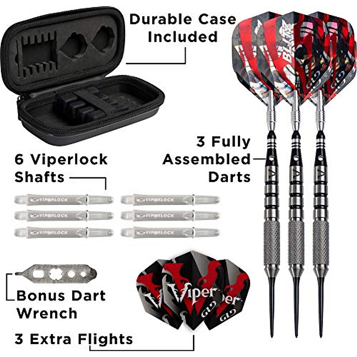 Viper by GLD Products unisex adult Viper Blitz 95 Tungsten Steel Tip Dart Set with Case 24 Grams, Black, 24-Gram US