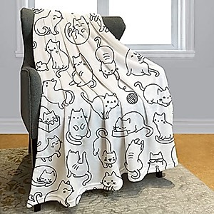 YISUMEI White Cat Throw Blanket Simple Strokes of Cats Playing Fleece Blanket Soft Warm Cozy for Kids Adult Gifts 60"x80"