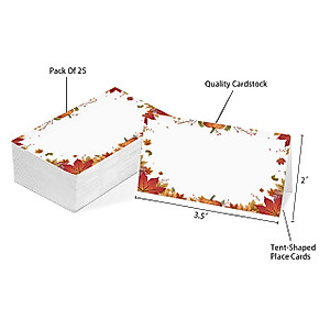 Table Place Card, Fall Thanksgiving Themed Tent Style Cards, Pack of 25 Half-Fold Reception Place Card with Pumpkin, Perfect for Thanksgiving Dinner, Party, Birthday, Wedding, Banquet A07