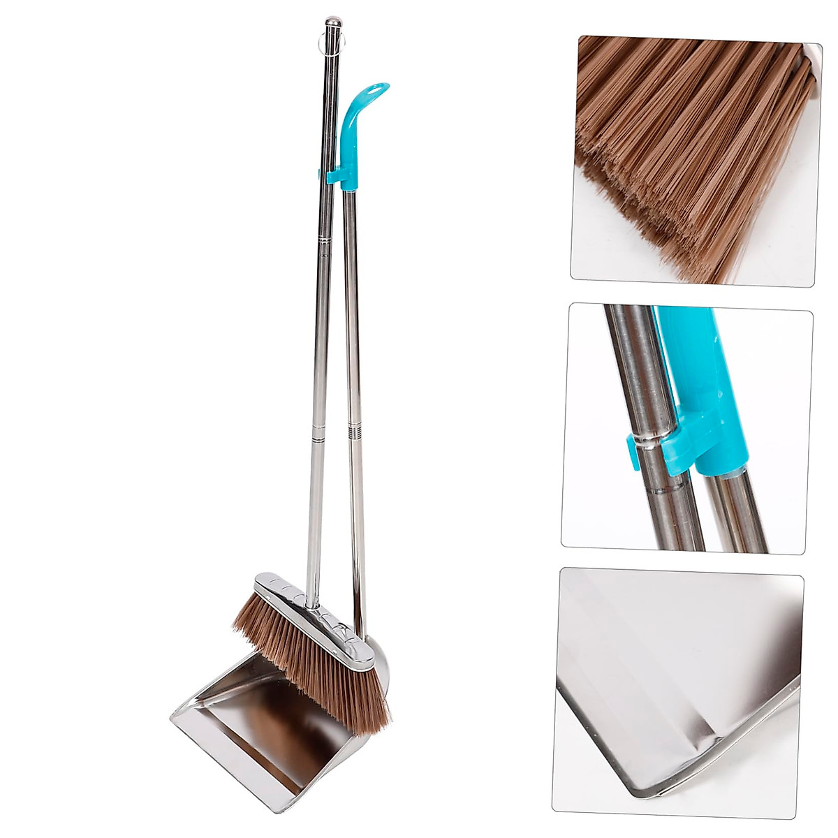 Amosfun 1 Set Stainless Steel Trash Shovel Rubbish Dustpan Standing Broom and Dustpan House Sweeping Broom Hand Broom and Dustpan Dustpans with Broom Dust Brush Grass Concrete Broom Silver