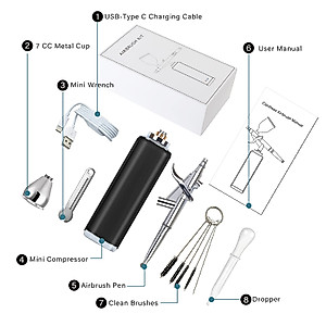 I-BEAUTEE High air Flow Airbrush Kit, Wireless Portable Airbrush Compressor, Rechargeable Cordless Airbrush, Mini Air Brush, Handheld Airbrush Gun for Barber, Model Painting, Nail Art, Makeup, Tattoo