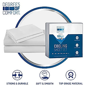 Degrees of Comfort Coolmax Cooling Sheets | Queen Size Bed Sheet Set for Hot Sleepers | Soft Fabric with Deep Pocket 4PC - Light Grey