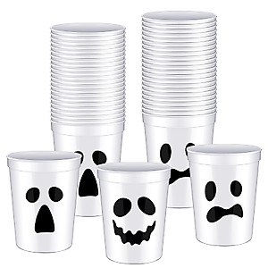 Tanlade 48 Pcs Disposable Halloween Cups Kids 16 oz Plastic Ghost Cups Halloween Disposable Cups Halloween Party Plastic Cups for Drinking Beverage Beer Juice Soda Snacks Punch Party Decorations