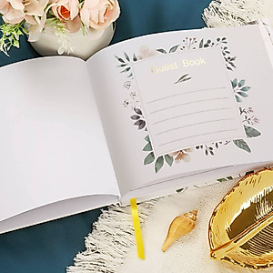 Wedding Guest Book, Guest Sign in Book for Wedding Reception, 120 Pages Hard Cover Guest Book, Beautiful Gold Text with Floral Design Wedding Registry Guestbook for Signing Book 9 x 7 Inch