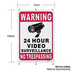 Ertzinla 2 Pack 24 Hour Video Surveillance Sign, No Trespassing Warning Sign, Aluminum 10 x 7 inch Security Camera sign for home Business Driveway Alert CCTV, Reflective, UV Protected…
