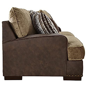 Signature Design by Ashley Alesbury Casual Faux Leather Sofa, Dark Brown & Light Brown