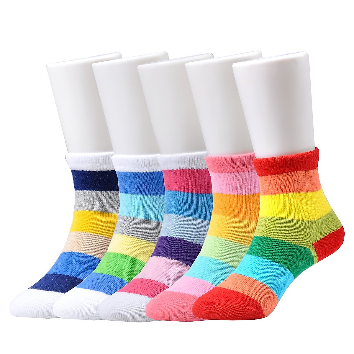 EPEIUS Little Girls' 5 Pack Seamless Rainbow Stripes Crew Socks Kids Girls Cotton Dress Socks for 3-5 Years,Smooth Toes Socks,Shoe Size 8.5-11