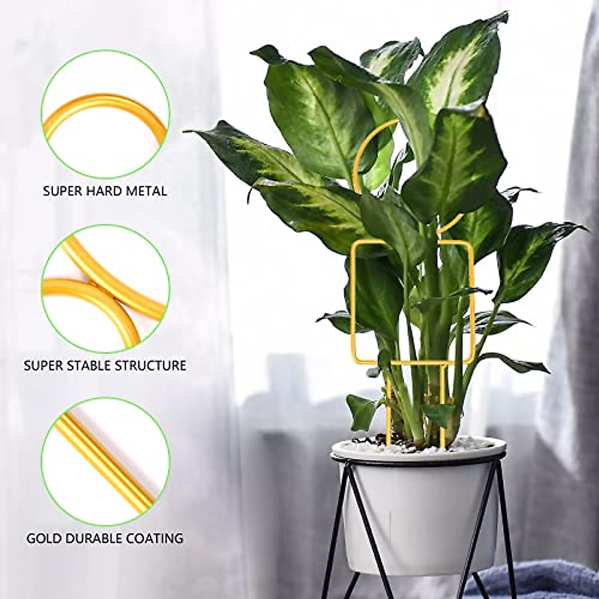 4 Pcs Small Metal Trellis for Potted Plants, 14in Mini Plant Trellis for Climbing Plants Indoor, Gold Plant Trellis Plant Support Stakes for Indoor Small Flowerpot, Garden Potted Plant