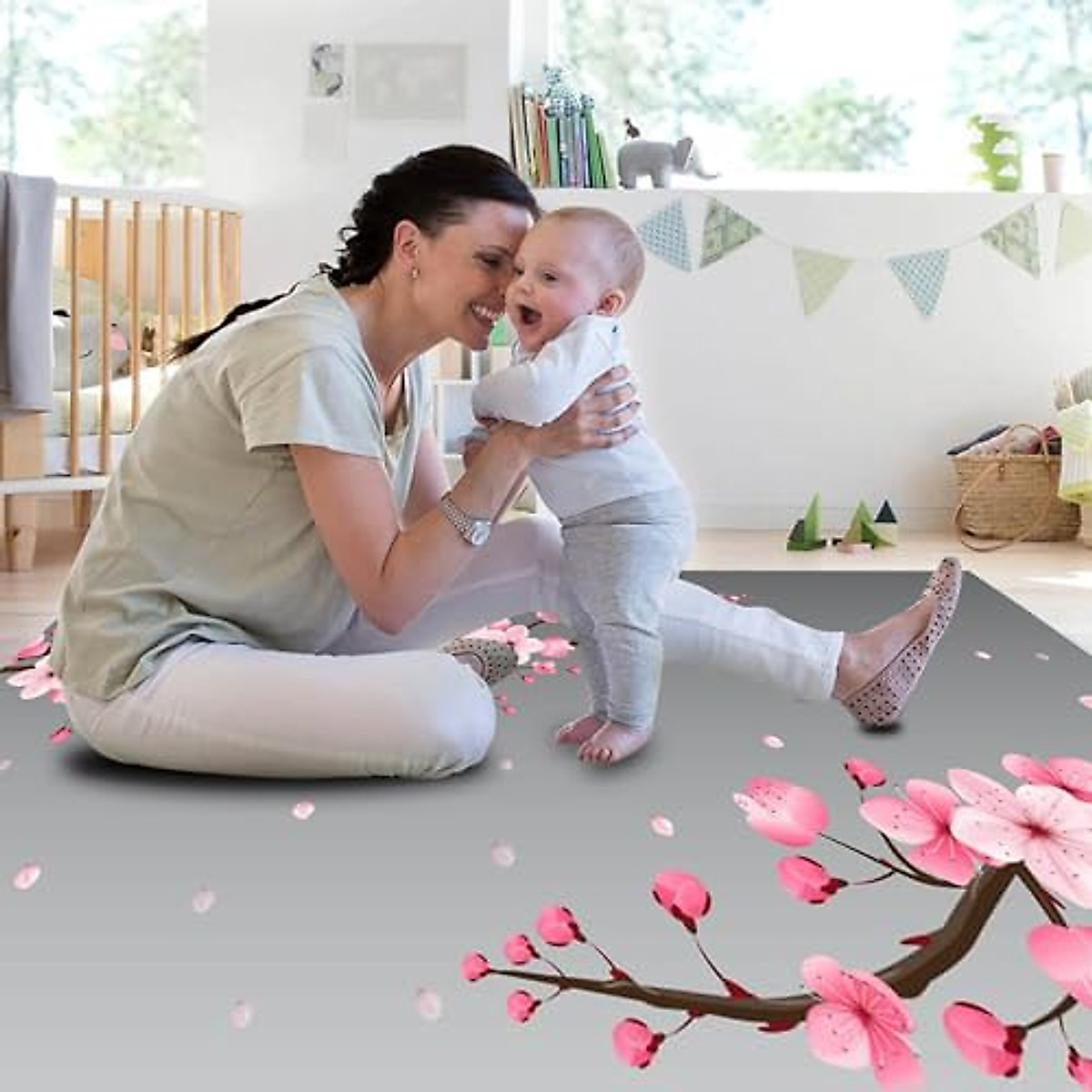 Japanese Cherry Blossoms Area Rugs 9x12ft/108x144in/275cmx365cm Rug Washable Outdoor Patio Rugs for Living Room Outdoor Dining Room Bedroom Farmhouse Rug, Soft Indoor Rugs