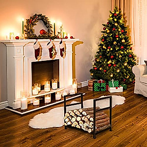 PHI VILLA 17 Inch Small Indoor/Outdoor Firewood Racks Bin Steel Log Carrier for Firewood Holder Wood Stove Accessories(Black)