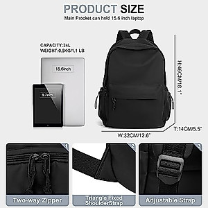 WEPOET Classic Basic Black Backpack For Women,Waterproof High School Bookbag,Lightweight Casual Travel Daypack,College Backpack Men,Middle School Bag For Girls Boys