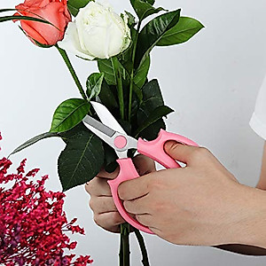 Jasni Garden Pruning Shears Scissors with Comfort Grip Handle, Premium Steel Professional Floral Scissors, Perfect for Arranging Flowers, Pruning, Trimming Plants, Gardening Tool (Pink)