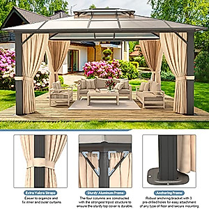 Aoxun Hardtop Gazebo, Outdoor Polycarbonate Double Roof Aluminum 10'x 13' Gazebo with Netting and Curtains for Deck Backyard Wedding Garden