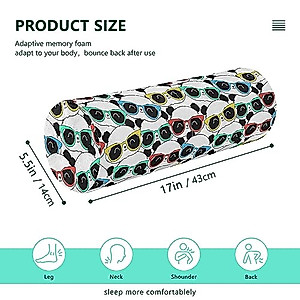 Vnurnrn Panda Glasses Neck Support Pillow Round Neck Roll Bolster Cylinder Pillow Cervical Pillows Neck Roll Pillow for Leg Knee Back Head Support for Gifts Camp Study Work
