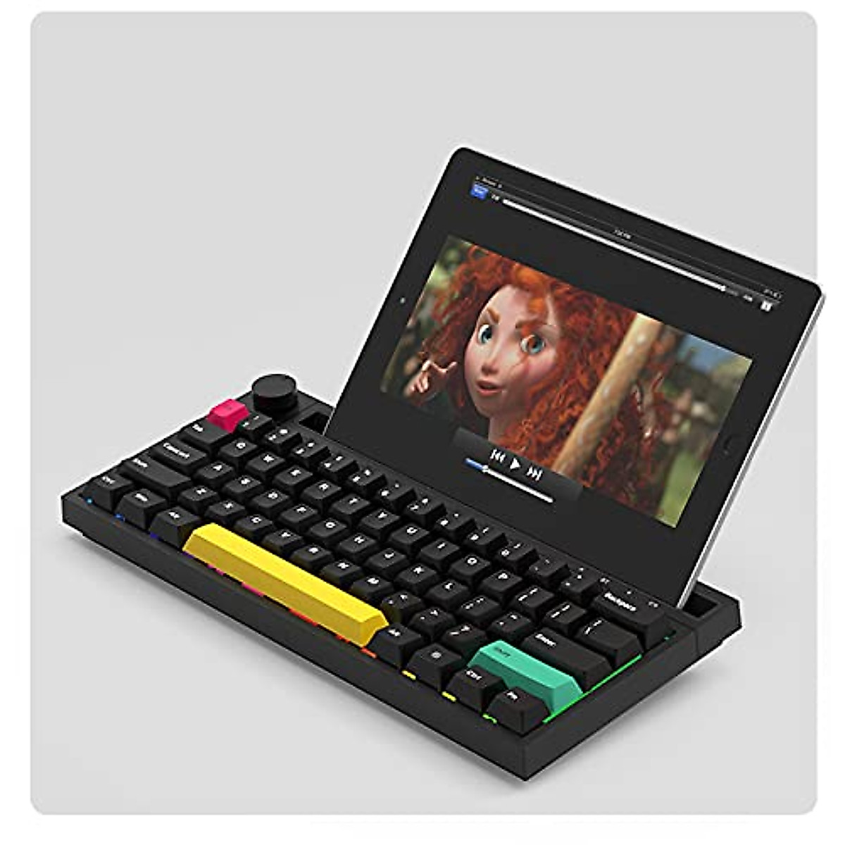 YUNZII Ajazz K620T Wireless Mechanical Keyboard with Integrated Stand Phone Holder with 61 Keys，RGB Backlit, Volume Botton, and PBT Keycaps for Win/Mac/Gaming (Blue Switch,Black)