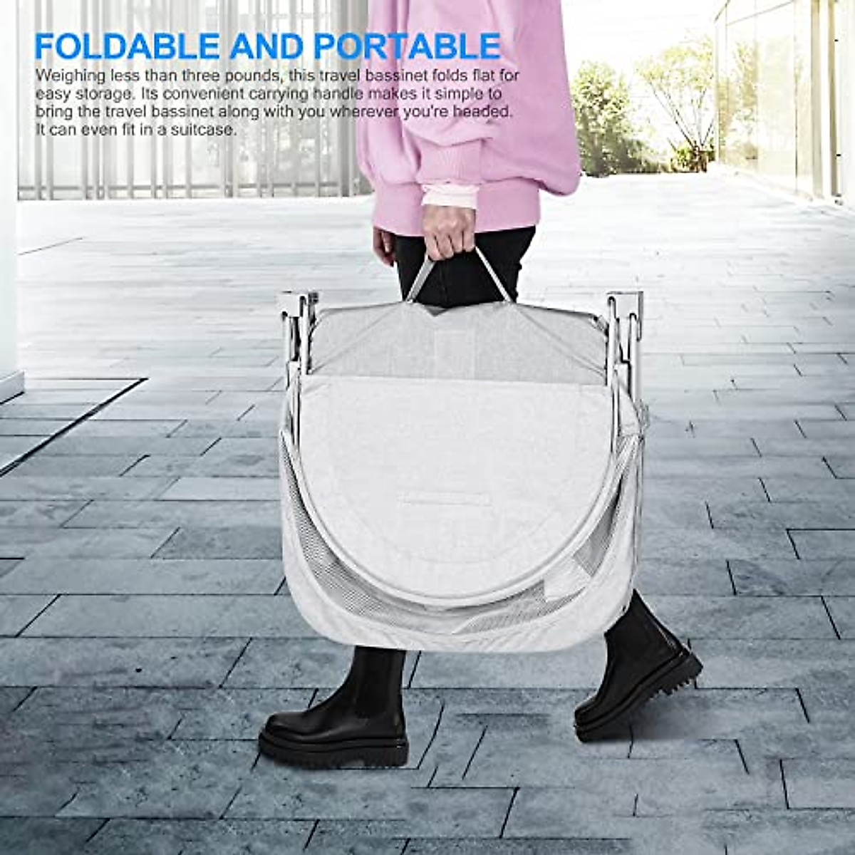 Coopzero Travel Bassinet-Folding Portable Bassinet,in Bed Bassinet for Baby,Portable Bassinet with Mosquito Net,Easy to Fold and Lightweight,Washable,Grey