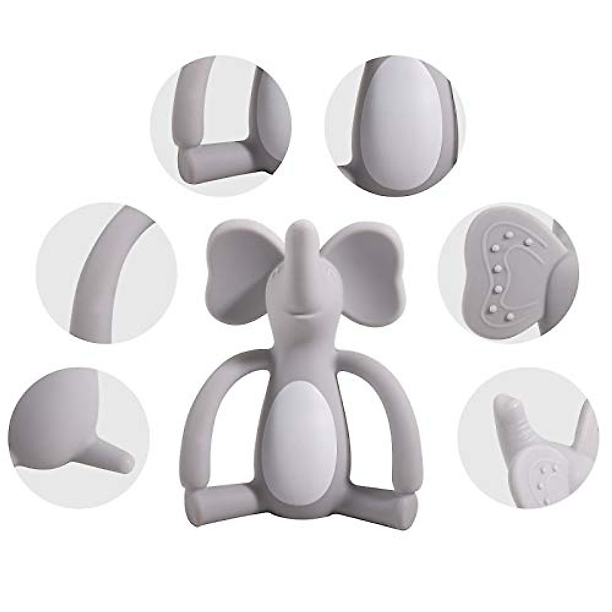 Baby Teether, Pacifier, Food Grade Liquid Silicone Baby Teething Toy, Soft Infant Teether Chew Toy, BPA Free, Multi-Texture Design Cute Elephant Teether, Soft and Sturdy (Gray Elephant)