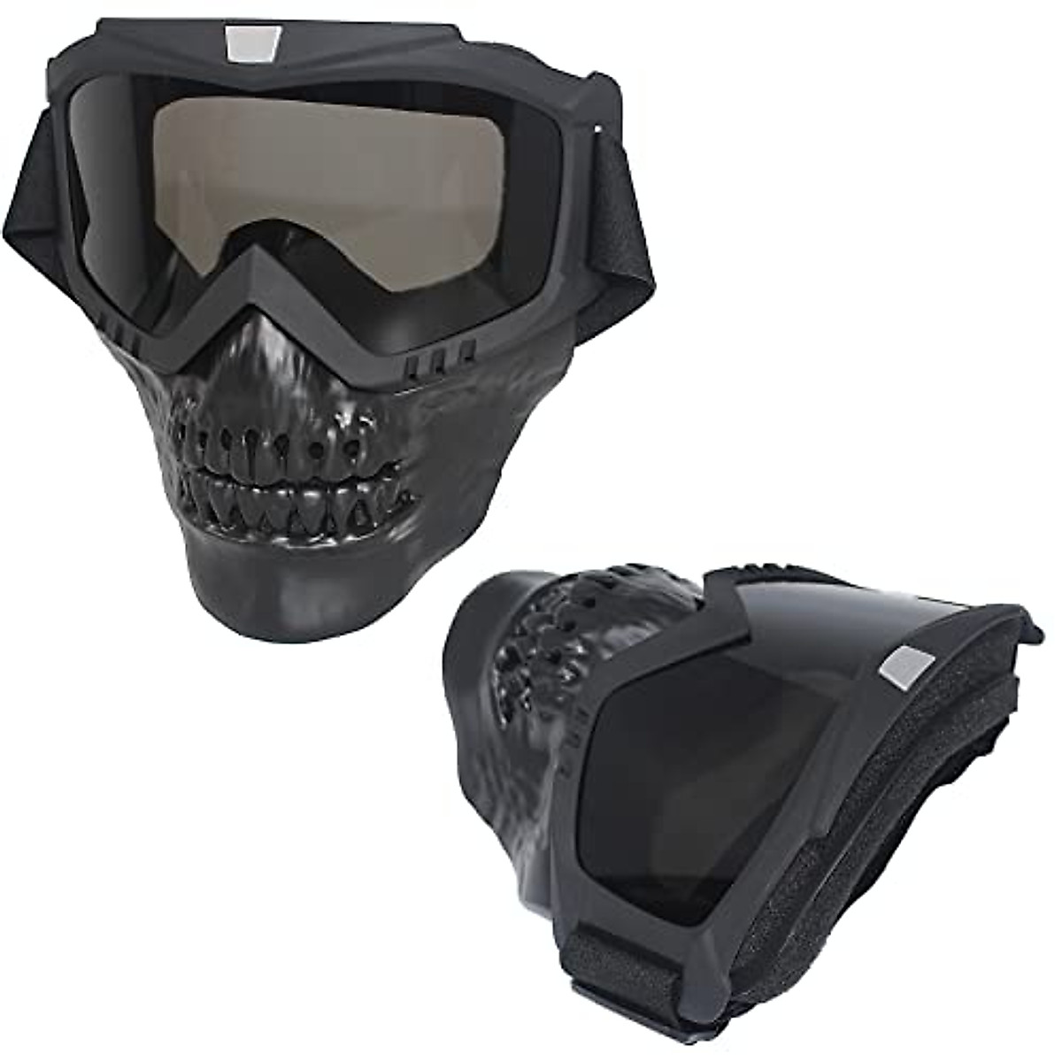Skull Motorcycle Goggles with Removable Face Mask，Anti-UV Adjustable MX Riding Offroad Cycling Motorbike Protective Glasses Dirt Bike ATV Motocross Eyewear Racing Combat Tactical Military Goggles