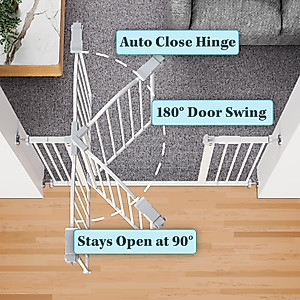 InnoTruth 29-39.6" Baby Gate for Pets, Auto Close Both Sides Dog Gate with One-Hand Opening, 30" Tall Safety Gates for Stairs, Hallways, Bedrooms, Wall Pressure Mount No Drill, White