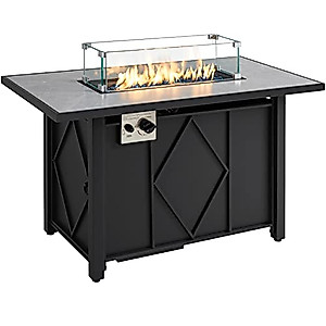 Yaheetech 43" Propane Gas Fire Pit Table 50,000 BTU Rectangular Fire Pit with Glass Wind Guard for Outside/Patio/Deck/Garden/Backyard, Gas Firepit with Ceramic Tabletop, Steel Base and Water-Resistant