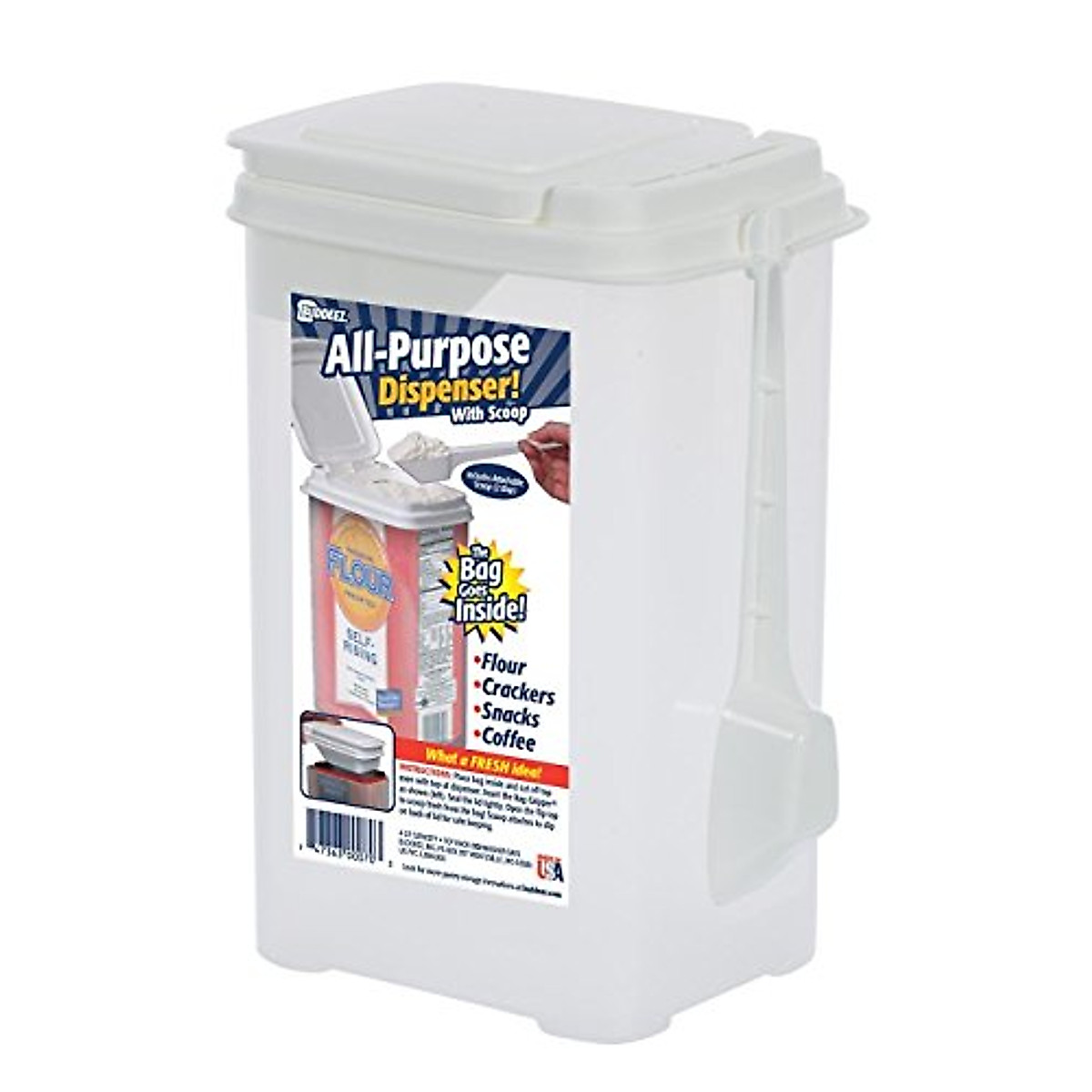 Buddeez Flour and Sugar Container All Purpose Kitchen Organization and Storage Unit, 4 Quart, White