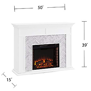 SEI Furniture Torlington Tiled Electric Fireplace, White, Gray Marble, 15" D x 50" W x 39" H