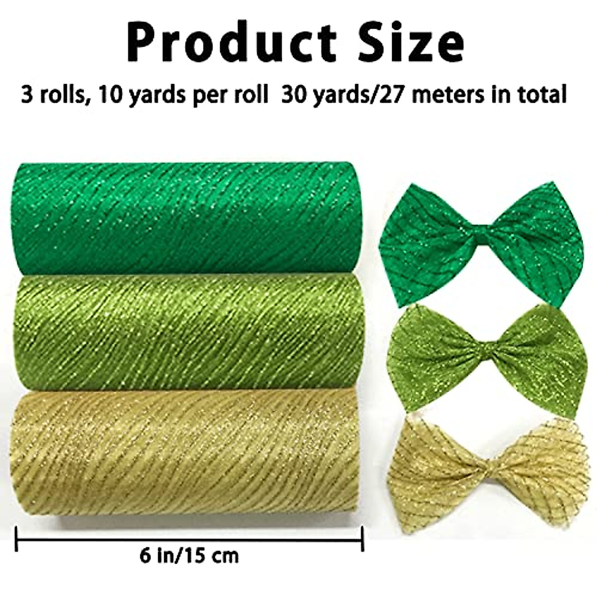 Glitter Wavy Tulle Fabric 3 Rolls 6 Inch by 30 Yards Total Sparkle Mesh Netting Fabric Ribbon Spool for Wedding Birthday Party Baby Shower Decorations DIY Tutus Petticoat Tulle Skirt Table Skirt